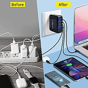 USB Charging Hub Charger Block Wall Charger USB Charger Adapter Charging Station 4 Multi Port Fast Charger Power Block with Cable for iPhone 12 Pro Max Plus Samsung Multiple Device Phone Tablet Laptop