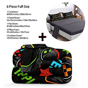 BDUCOK 6 Pieces Gamer Comforter Set for Boys Gaming Bedding Set Full Size,Video Game Controller Comforter for Boys Kids Adult 3D Gamepad Microfiber Bedding Sets 6 Pieces Bed in A Bag Sets3011,Full