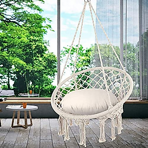 Y- Stop Hammock Chair Macrame Swing Chair, Max 330 Lbs, Hanging Chair Cotton Rope Hammock Chair Swing for Indoor and Outdoor Use, Beige