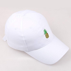 BSMTEBN Pineapple Hat Adjustable Unisex Baseball Cap Summer Embroidered Dad Hat Washed Distressed Cotton Baseball Caps White