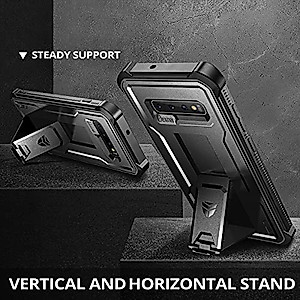 Dexnor for Samsung Galaxy S10+ Plus Case, [Built in Screen Protector and Kickstand] Heavy Duty Military Grade Protection Shockproof Protective Cover for Samsung Galaxy S10 Plus Black