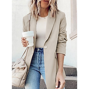 Dokotoo Women's Blazers & Suit Jackets Open Front Buttons Fashion Jacket Solid Color Work Office Spring Blazer Jackets for Women Business Casual Khaki Medium