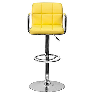 KLS14 Modern Barstools Hydraulic Adjustable Height 360-Degree Swivel Seat Sturdy Steel Frame Padded Cushion Seat Dining Chair Bar Pub Stool Home Office Furniture - Set of 2 Yellow #1978