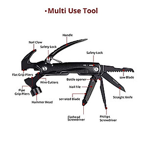 Multitool Hammer 12 in 1 Survival Multi Tool Camping Accessories, Stocking Stuffers for Men, Dad, Husband, Boyfriend, Cool Gadgets Christmas Gifts for Handyman, Carpenter, Craftsman