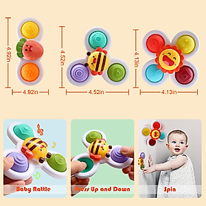 Suction Cup Spinner Toys for Baby, Pop it Fidget Toys for 1-3 Toddlers Gifts Spinning Top Sensory Toy Bath Toys Birthday Gifts for Boy Girl (3 Pcs)