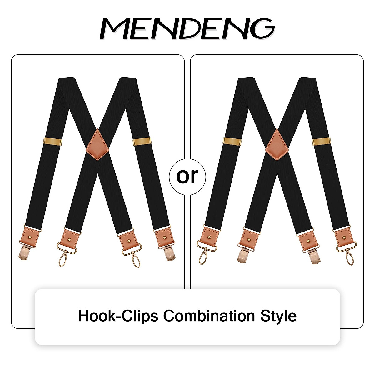 MENDENG Suspenders for Men Hook-Clips Convertible Mens Suspenders for Jeans Heavy Duty Swivel Belt Loop Braces Black