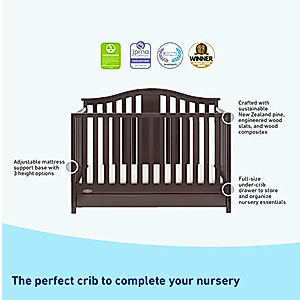Graco Solano 5-in-1 Convertible Crib with Drawer (Espresso) – GREENGUARD Gold Certified, Crib with Drawer Combo, Includes Full-Size Nursery Storage Drawer, Converts to Toddler Bed and Full-Size Bed