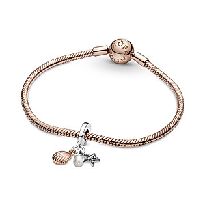 Pandora Freshwater Cultured Pearl Starfish & Shell Triple Dangle Charm White/Rose/Silver One Size