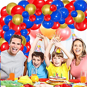Red Blue Gold Balloon Garland Arch Kit - Royal Blue and Red Balloons Metallic Gold Balloons for Super Boys Hero Birthday Wedding Anniversary Engagement Graduation Party Decorations