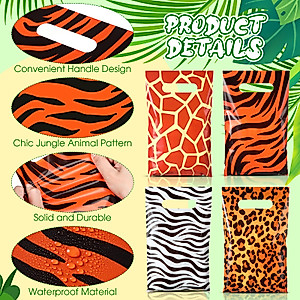 Dinifee 200 Pieces Plastic Safari Goodie Bags Bulk Jungle Theme Party Favors Bags Safari Gift Bags Safari Candy Bags for Summer Jungle Animal Party Favors Supplies