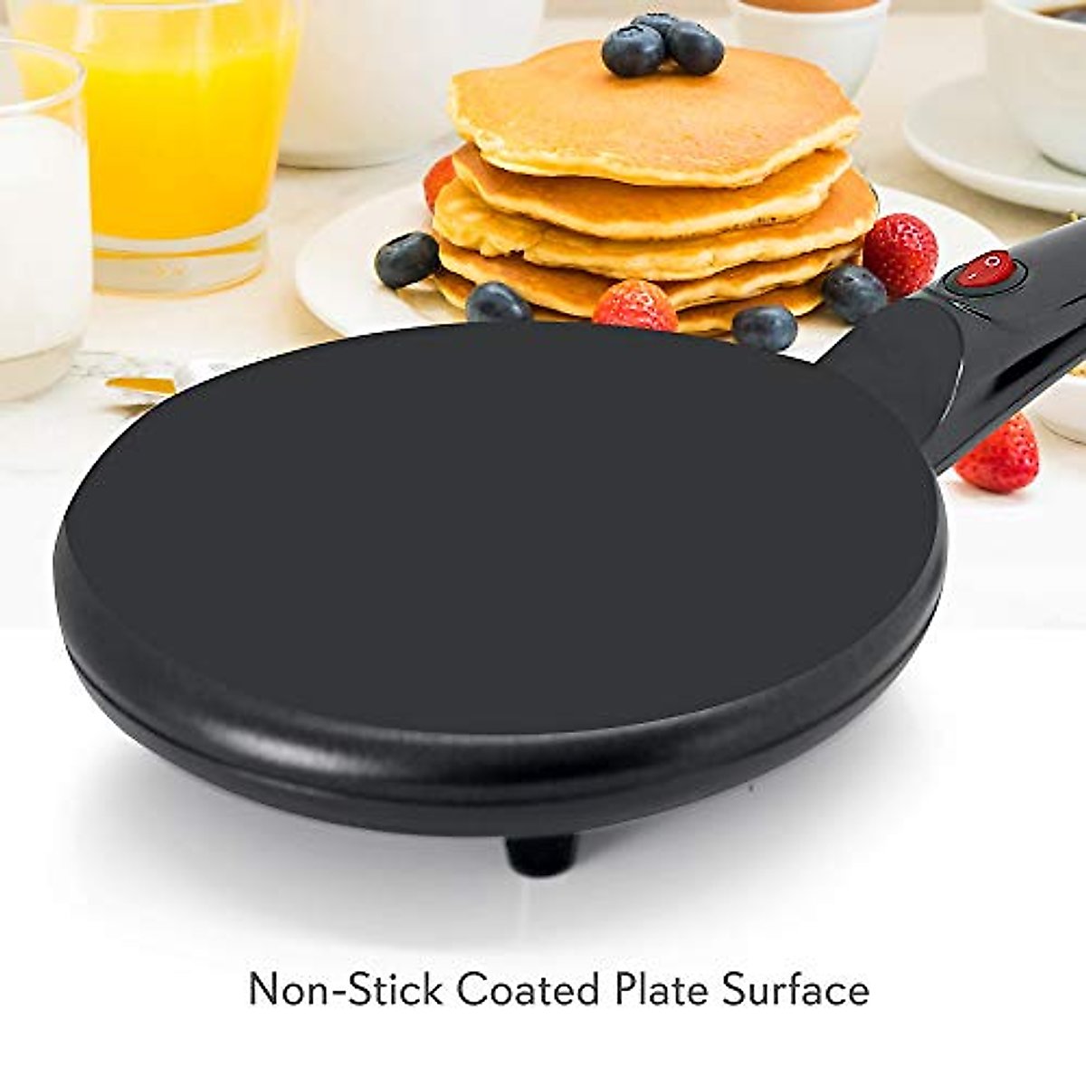 NutriChef Electric Griddle Crepe Maker - Pan Style Hot Plate Cooktop with ON/OFF Switch, Nonstick Coating, Automatic Temperature Control & Plug-in Operation for Kitchen & Countertop - PKCRM08