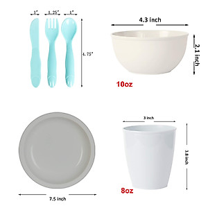 Youngever 54 pcs Plastic Toddler Dining and Utensil Set, BPA Free, Dishwasher Safe, Toddler Dinnerware and Toddler Silverware, Set of 9 in 9 Urban Colors