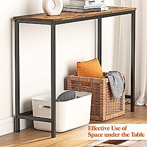 Lifewit 39.4 Inch Narrow Console Table with Metal Frame for Living Room, Industrial Long Entryway Table for Hallway, Entrance, Office, Corridor, Coffee Behind Sofa, Rustic Brown