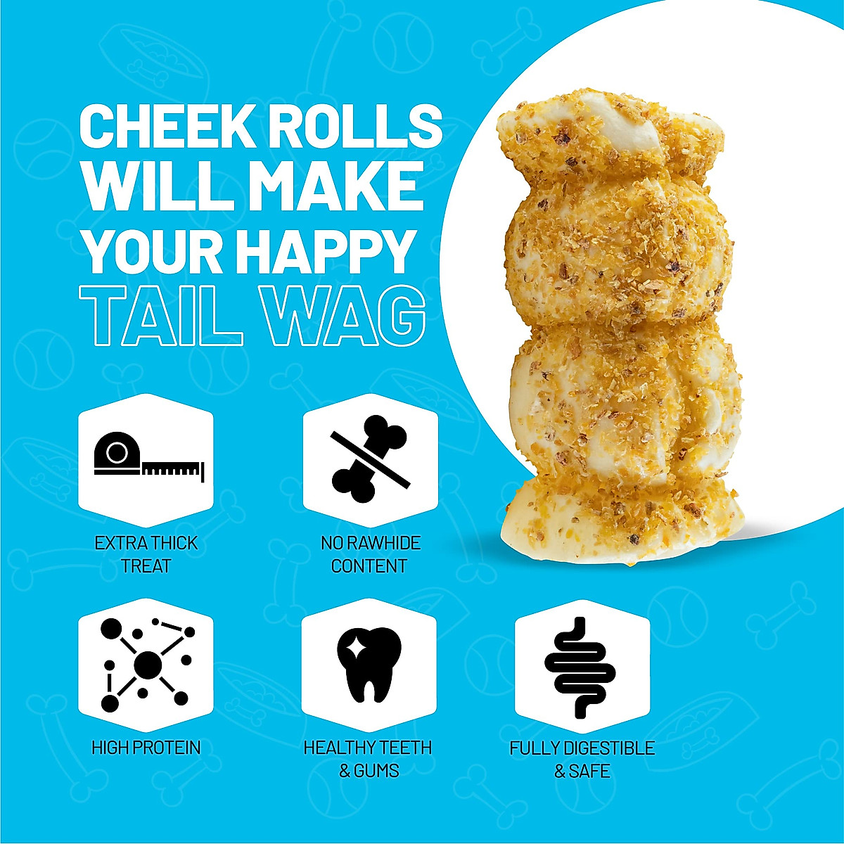 Sitka Farms Bully Dusted Beef Cheek Rolls 5-6" - 4 Count - Extra Thick Dog Chew Bones No Rawhide - Long Lasting Dog Toy - Healthy Teeth and Gums for Small Medium and Large Dogs