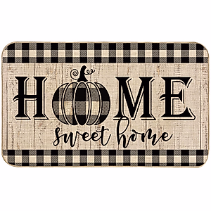 AnyDesign Home Sweet Home Fall Doormat Rustic Autumn Welocome Pumpkins Farmhouse Door Rug Buffalo Plaids Carpet Floor Mat for Thanksgiving Indoor Outdoor Home Decoration, 17 x 29 Inch