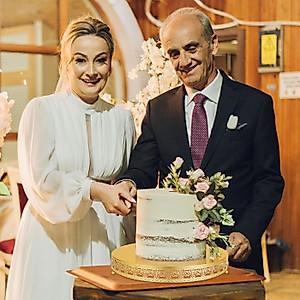 ALEXPRE 16" Cake Stand, Round Metal Large Cake Stand Dessert Display Stand Lace Wedding Cake Stand with Cake Cutting Set for Brithday Party Celebration Baby Shower Dessert Cupcake Display Plates(Gold)