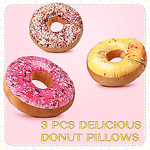 Donut Throw Pillow 3 Pcs 16 Inch Chocolate Round Pillow Plush Soft Food Pillow 3D Digital Print Stuffed Ear Piercing Pillow Decorative Light Weight Seat Pad Cushion for Chair Floor Couch Sofa