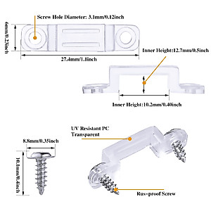 Qunclay 100 Pieces LED Light Hangers LED Light Clips Strip LED Light Holder Clear Tape Clamp Outdoor Light Fixed Clips with 200 Pieces Screws for 12 mm Wide Ip67/68 Strip Lights