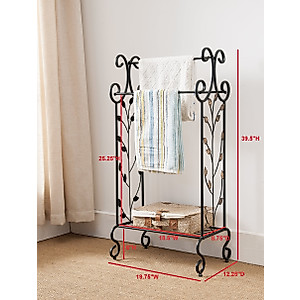 Kings Brand Furniture Black Metal with Gold Leaf Free Towel Rack Stand with Shelf