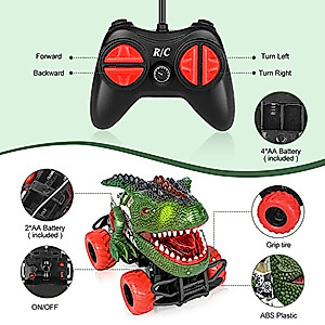 Dinosaur Toys Rc Car for 3 4 5 6 Year Old Boys, Remote Control Car Toys for Kids, Dinosaur Toys for Birthday Gifts, 3-12 Years Old Boys and Girls for Kids (Green)