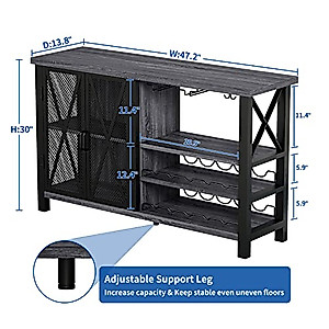 OIOG Wine Cabinet with Removable Wine Rack and Glass Holder, Wine Bar Cabinet for Liquor, Home Bar Coffee Cabinet Sideboards with Metal Mesh Doors for Living Room(Gray)