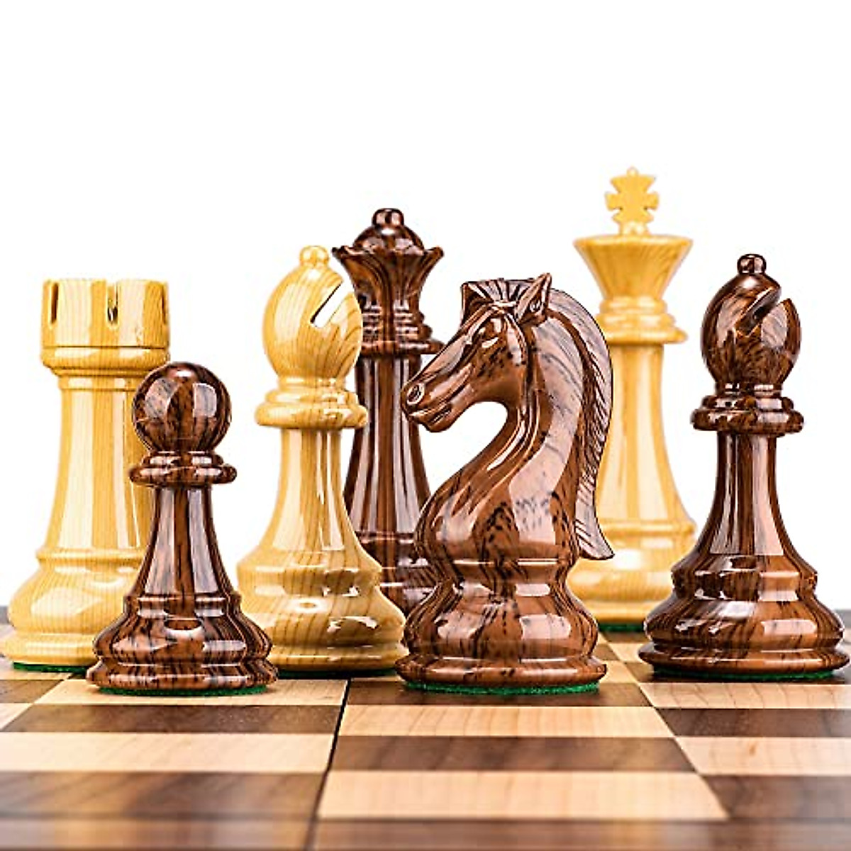 AMEROUS High Polymer Weighted Chess Pieces with 4.25'' King - 2 Extra Queens - Gift Package, Standard Tournament Chessmen for Chess Board or Replacement of Missing Pieces (Chess Pieces Only)