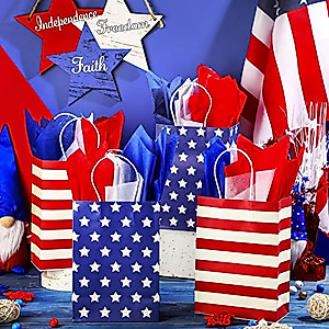 16 Pieces Patriotic Gift Bags with Handle with 18 Pcs Tissue Paper 4th of July Gift Bags American Flag USA Gift Bags for Veterans Day Memorial Day Independence Day Party (Retro Style)
