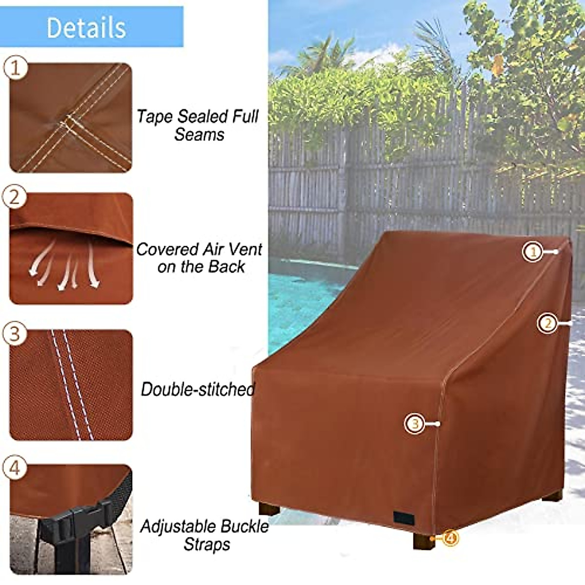 NettyPro Patio Chair Covers for Outdoor Furniture 2 Pack, Waterproof Heavy Duty Lawn Patio Furniture Cover Deep Seat Dining Chair Covers High Back, 34W x 37D x 36H inches, Brown