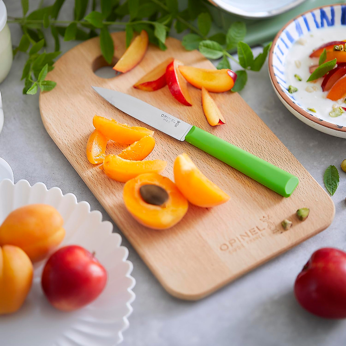 Opinel Les Essentials+ No. 312 Paring Knife, Corrosion Resistant + Dishwasher Safe, Made in France, Green