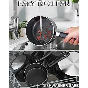 Cook N Home Nonstick Sauce Pan Set 1Qt and 2Qt, Multi-purpose Pots Set Saucepan Kitchenware with Glass Lid, Black, Aluminum