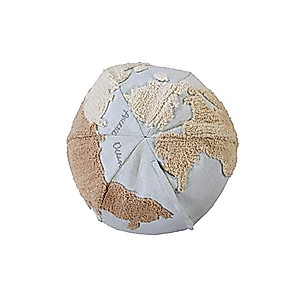 Lorena Canals USA Pouffe World Map, Light Blue, Natural, Linen, Beige, Grey, 1' 5" x Ø1' 8"