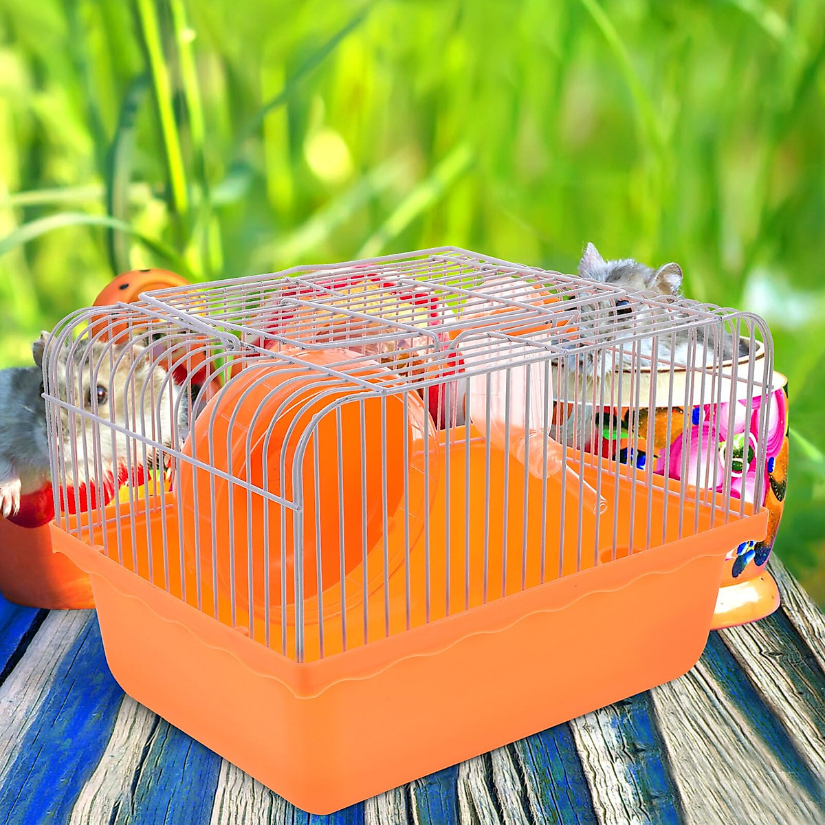 ULTECHNOVO Chinchilla Cage Hamster Carrier Guinea Pig Travel Cage with Wheel and Water Bottle- Small Animal Cage Small Devil Hamster Carry Cage Guinea Pig Toys Hamster Enclosure