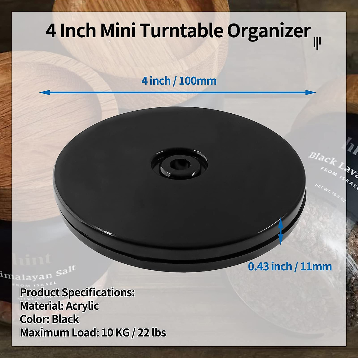 Bivethoi 2 Pack 4 Inch Turntable Mini Turntable Organizer, Black Rotating Tray Small Revolving Base, Acrylic Ball Bearing Turntable Plate for Kitchen Table Spice Rack, TV Laptop Computer Monitor