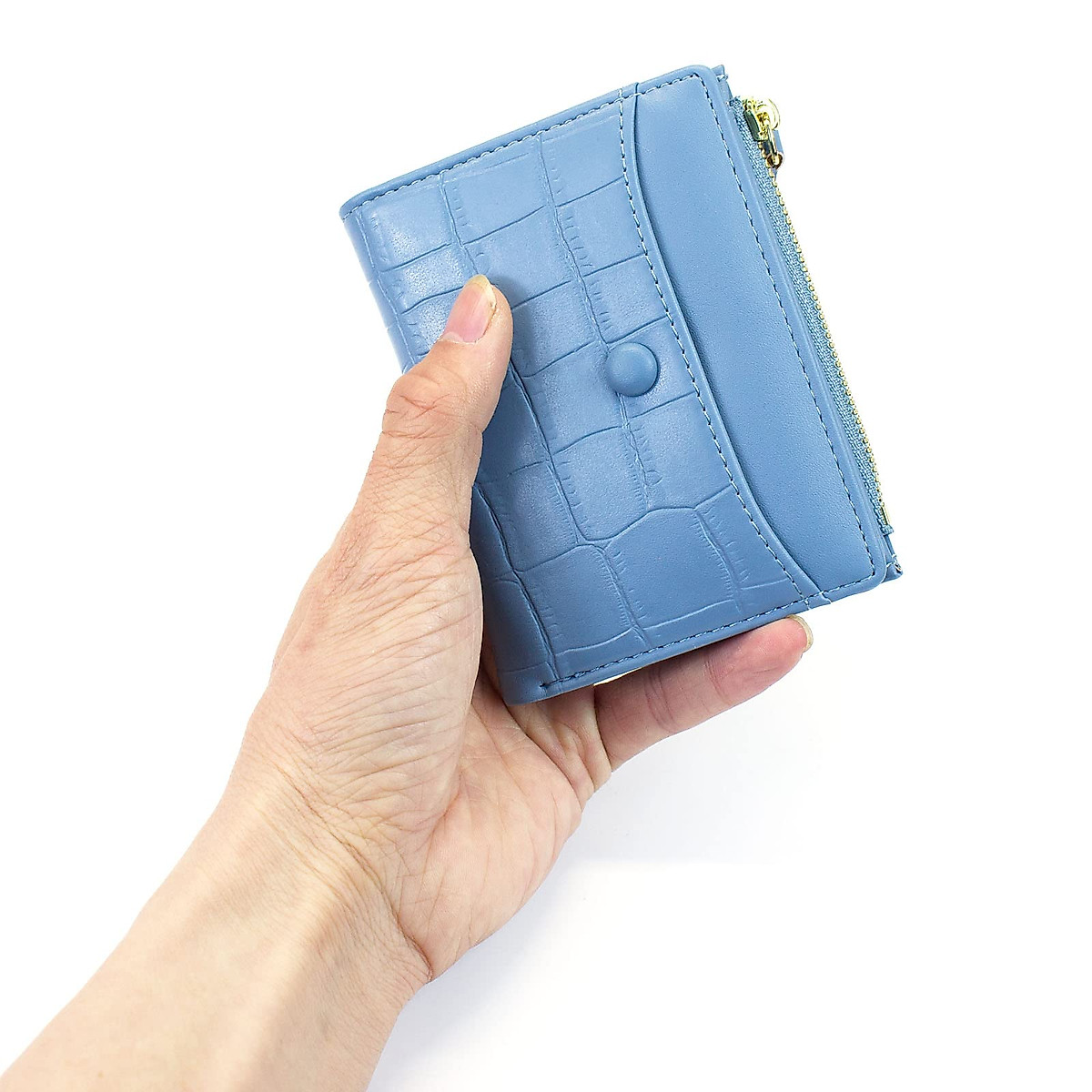 SUMGOGO Wallets for Women Small Coin Purse Card Holder Pocket Wallet Crocodile Leather Mini Slim Bifold Wallets (Blue)