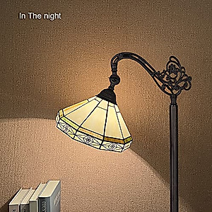 Capulina Tiffany Floor Lamp H62 Tall Antique Mission Style Stained Glass Soft Light Arched Gooseneck Adjustable Angle Reading Lamp for Living Room Bedroom
