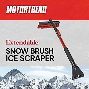 Motor Trend Ice Scraper with Extendable Handle and Rotating Brush Head - Tough Rubber Grip Snow Brush/Broom/Frost Remover for Car and Truck Windshields/Mirrors, Winter Storm Survival Kits