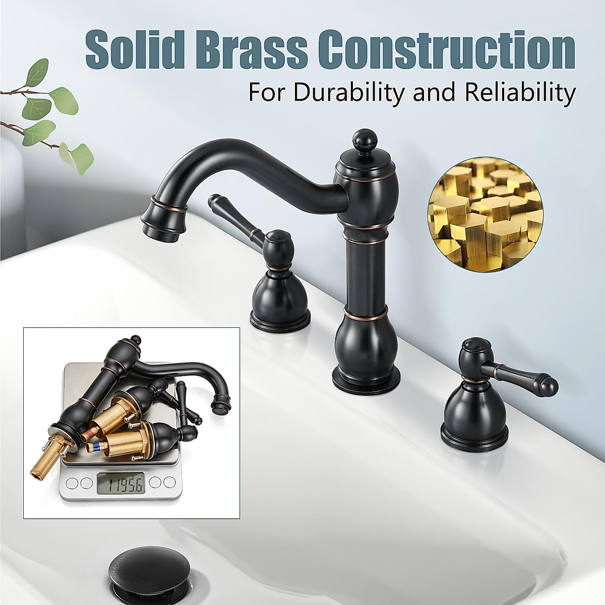 Aolemi 8 Inch Oil Rubbed Bronze Widespread Bathroom Sink Faucet Double Lever Handle 3 Holes Vanity Basin Mixer Tap Deck Mount with Pop Up Drain Assembly