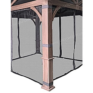 Gazebo Mosquito Netting with Slider Rail for Allen + roth Model #GF-18S112B Wood Looking Hand Paint Metal Square Semi- Gazebo (Screen Net ONLY) (Screen Net with Metal Slider Rail, Black-1)