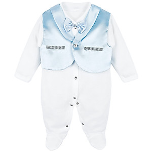Lilax Baby Boy Jewels Crown Tuxedo Outfit Layette 5 Piece Gift Set 0-3 Months Blue