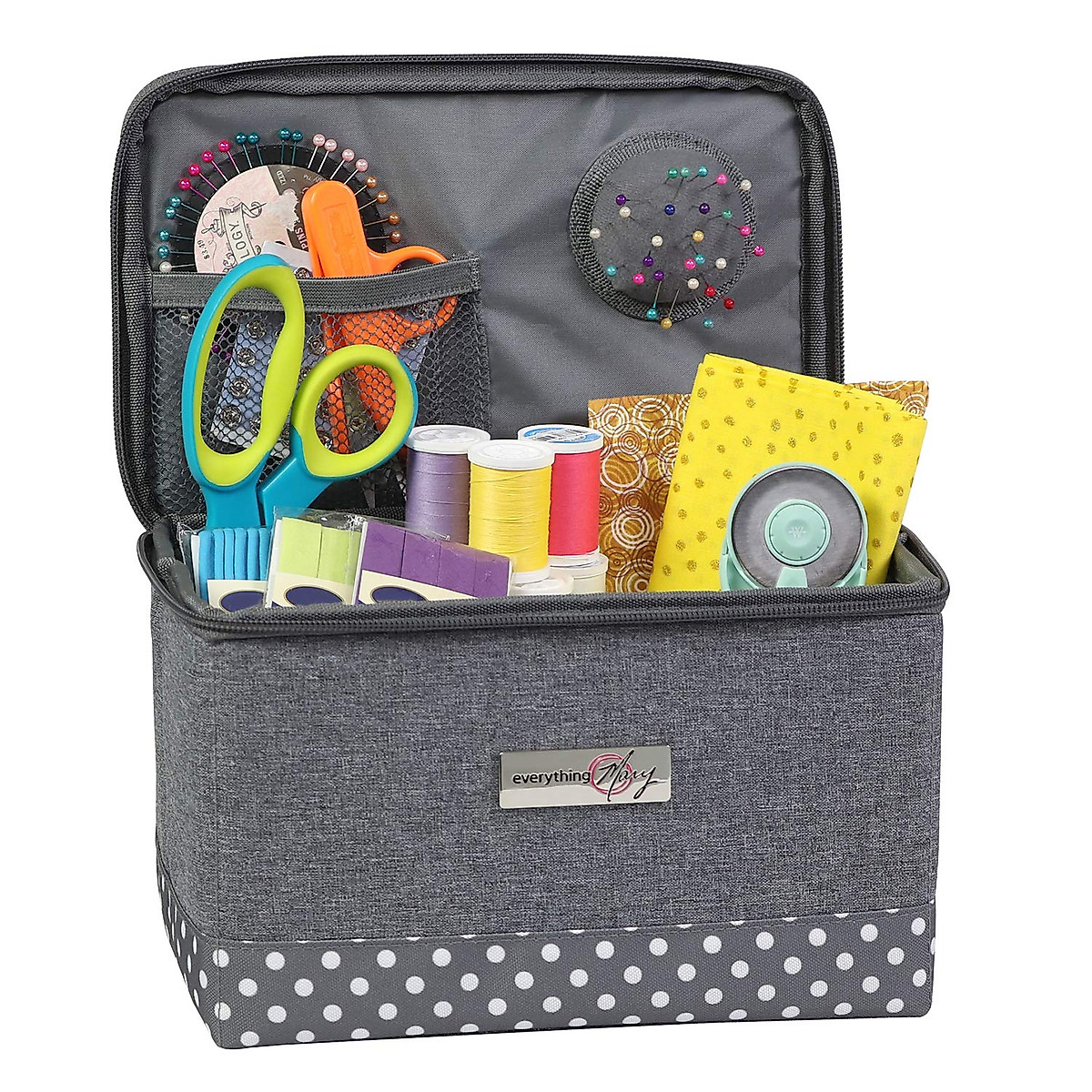 Everything Mary Collaspible Sewing Kit Organizer Box, Heather - Supplies Storage Basket for Supplies and Accessories - Organization for Thread, Needles, Notions & Scissors - Portable Craft Caddy