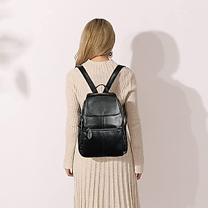 15 Colors Real Soft 100% Genuine Leather Women Backpack Fashion Ladies Travel Bag Preppy Style For Woman (Black)