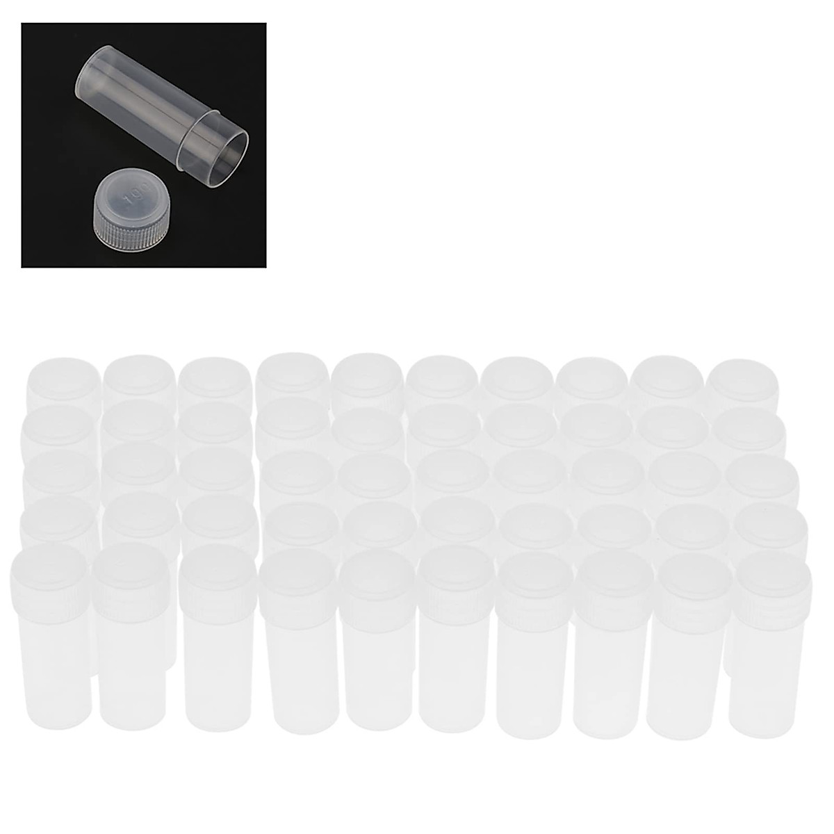 Hilitand 50Pcs 5ml Volume Plastic Sample Bottles Small Storage Container Test Tube Vial Storage Container 15mmx40mm/0.59x1.57inch