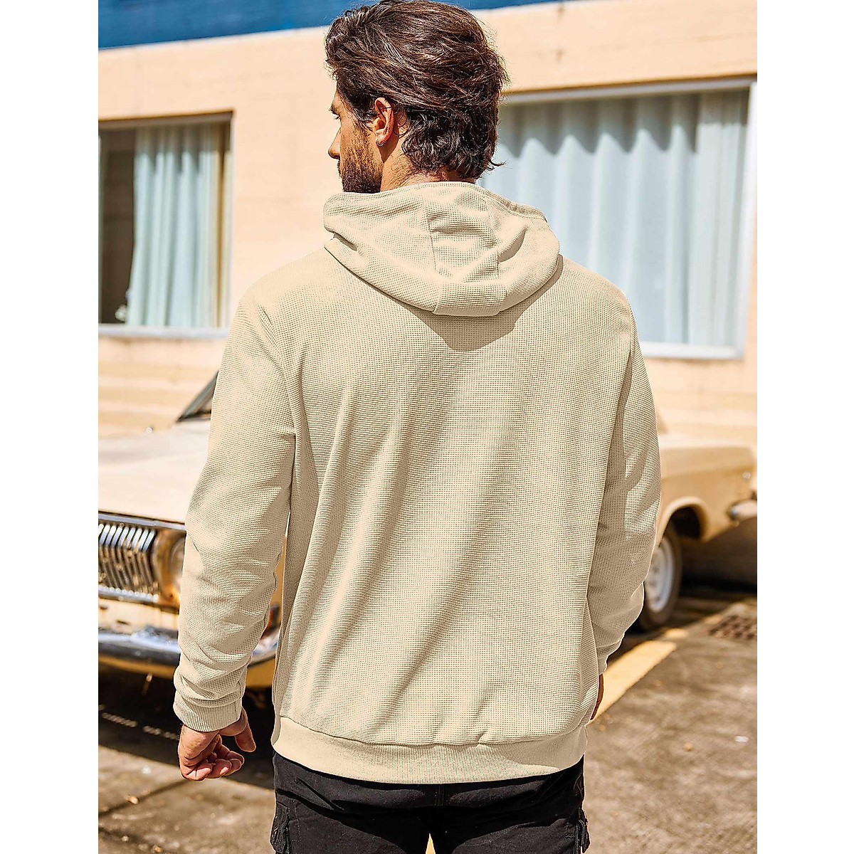 COOFANDY Men's Casual Hoodie Hipster Tactical Sweatshirt Athletic Pullover Hooded Sweatshirt Khaki