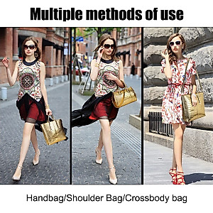 XingChen 3-PC Women PU Handbag+Shoulder Bag+Clutch Crocodile Pattern Top Handle Fashion Satchel Tote Purse Black