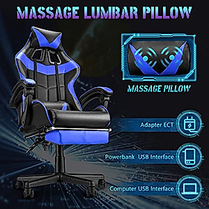 Soontrans Blue Gaming Chair with Footrest,Gaming Computer Chair, Office Gaming Chair Ergonomic Gamer Chair with Height Adjustment,Headrest and Lumbar Support Gamer Chair(Storm Blue)