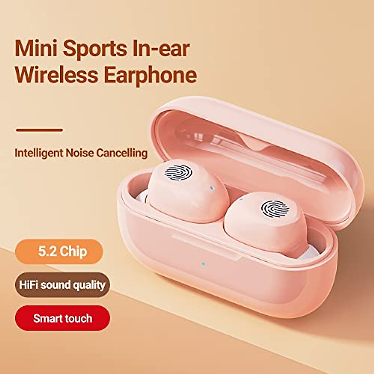 WskLinft Wireless Headset Automatic Pairing High Fidelity Bluetooth-compatible5.2 Sports Dynamic Ear Hook Earphone for Fitness Pink