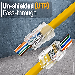 Everest Media Solutions RJ45 Cat6 Pass Through Connectors - Pack of 200 - EZ to Crimp Modular Plug for Solid or Stranded UTP Network Cable - Male Ethernet Connector End