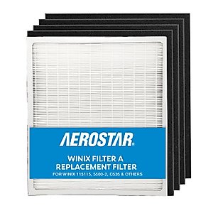 Aerostar HEPA Replacement Air Purifier Filter for Winix Filter A, 115115, 5500-2, C535 & Others (1 HEPA + 4 Carbon Prefilters)