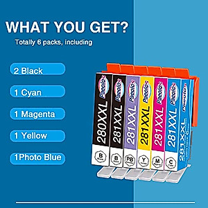 Paeolos Compatible 280xxl 281xxl Ink Cartridge Replacement for Canon 280 281 PGI-280XXL CLI-281XXL Work with Canon Pixma TS9120 TS8120 TS8220 TS8320, 6 Packs (PGBK, BK, PB, C, M, Y)