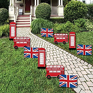 Big Dot of Happiness Cheerio, London - Union Jack Flag, Double-Decker Bus and Red Telephone Booth Lawn Decorations - Outdoor British UK Party Yard Decorations - 10 Piece